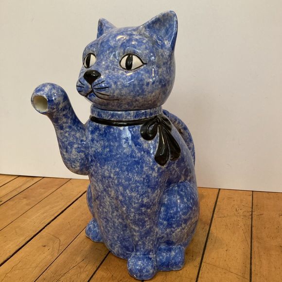 Unbranded | Kitchen | Vintage Cat Teapot Blue Kitty Decor Service Ware ...